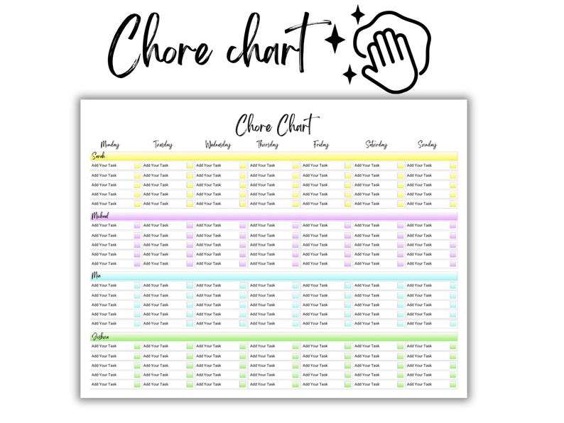 Editable Family Chore Chart Template, Daily Home Cleaning Planner ...