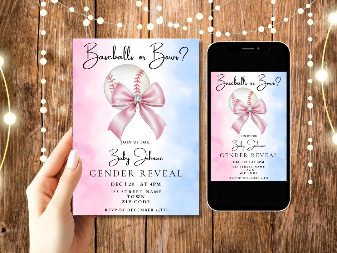 Baseball Gender Reveal Invitation Template, Printable Sport Baseballs ...