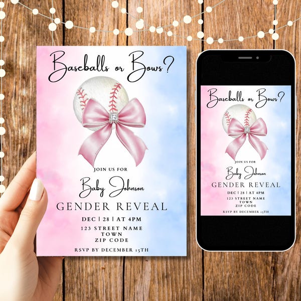 Baseball Gender Reveal Invitation - Etsy