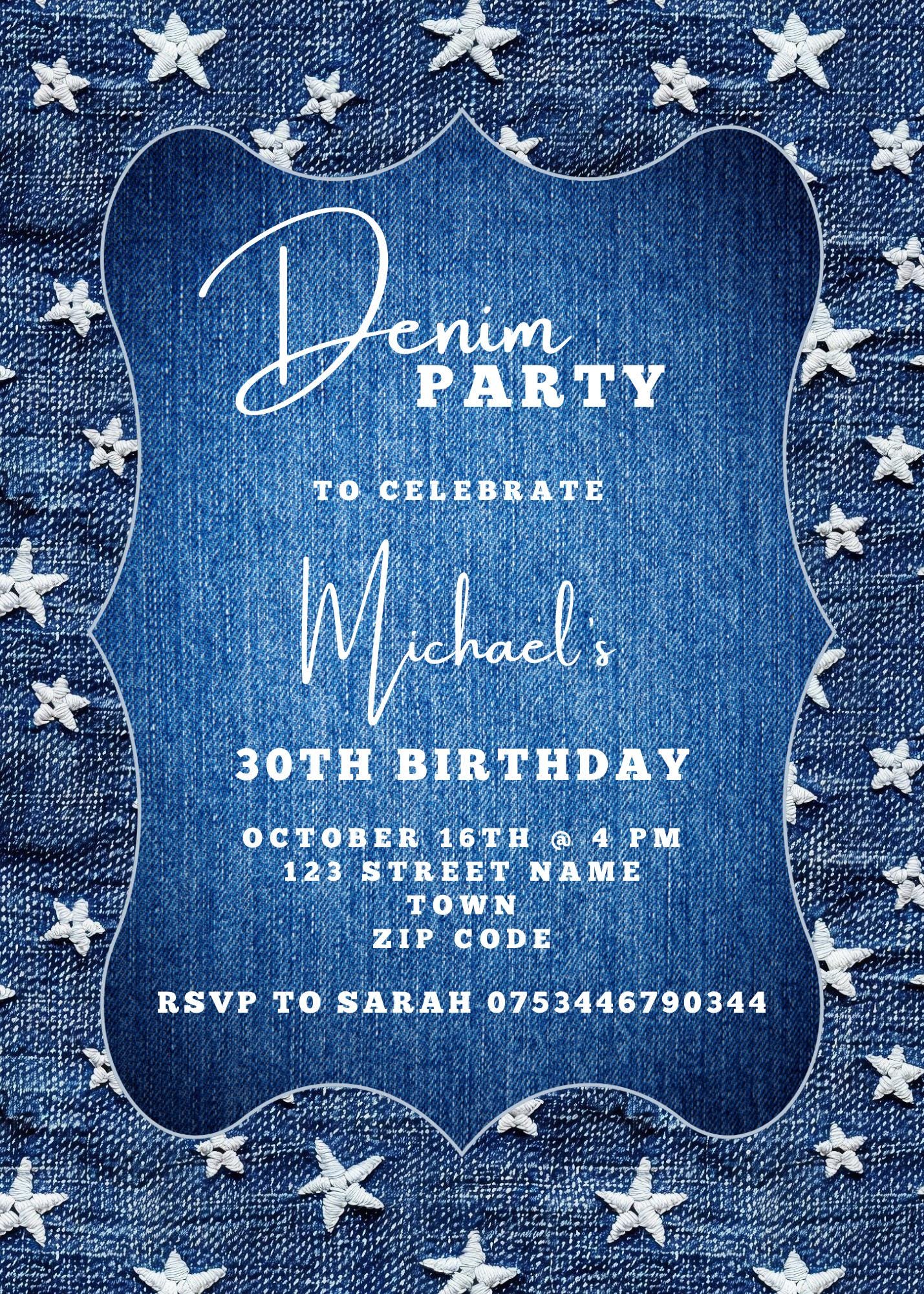 Printable Denim Party Invitation Template, Western Denim Editable ...