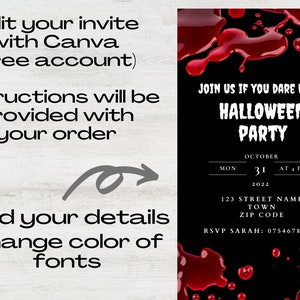 Blood Themed Halloween Party Invitation Digital Download - Etsy