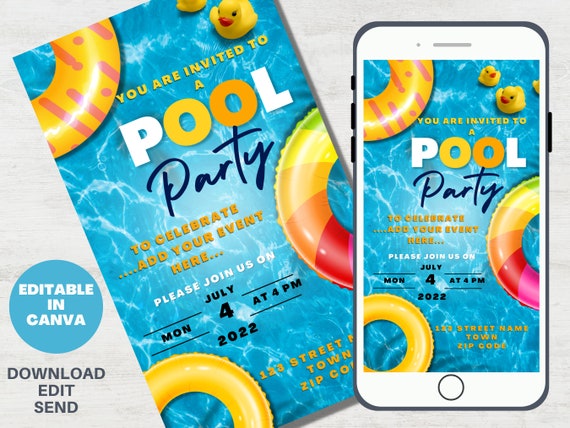 Pool Party Invitation Birthday Invitation Electronic Evite - Etsy