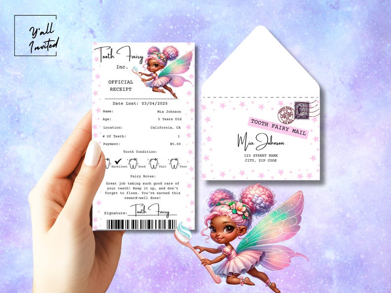 African American Tooth Fairy Letter and Envelope Template, Editable ...