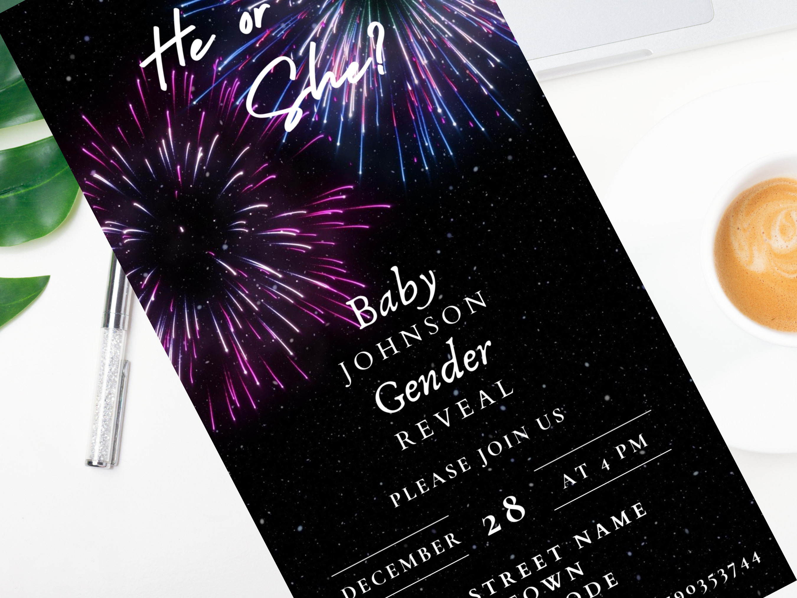 Fireworks Themed Gender Reveal Invitation Template, Digital Download ...