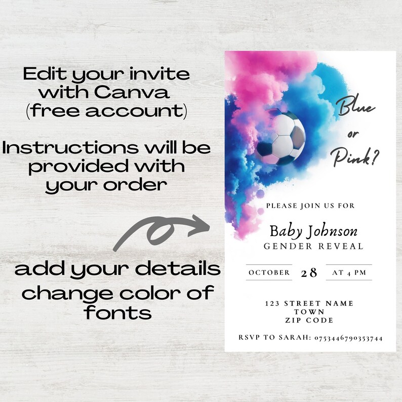 Soccer Themed Gender Reveal Invitation Template, Digital Download ...
