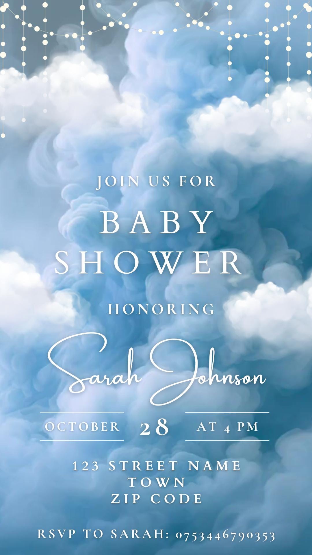 On Cloud Nine Baby Shower Invitation Video Template, Animated Blue ...