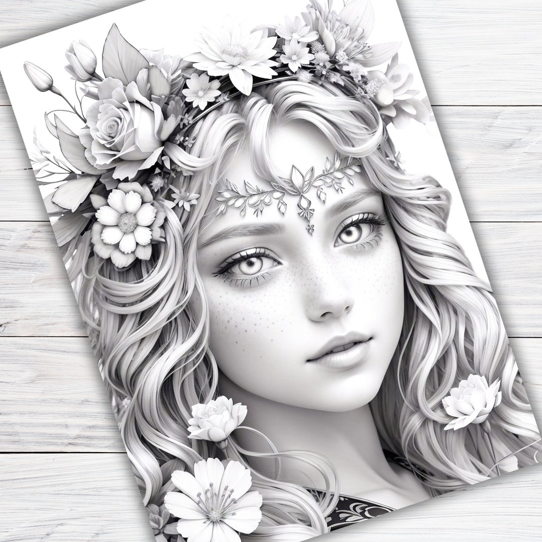 Magical Mystical Woman: Grayscale Adult Coloring Page, Digital Download ...
