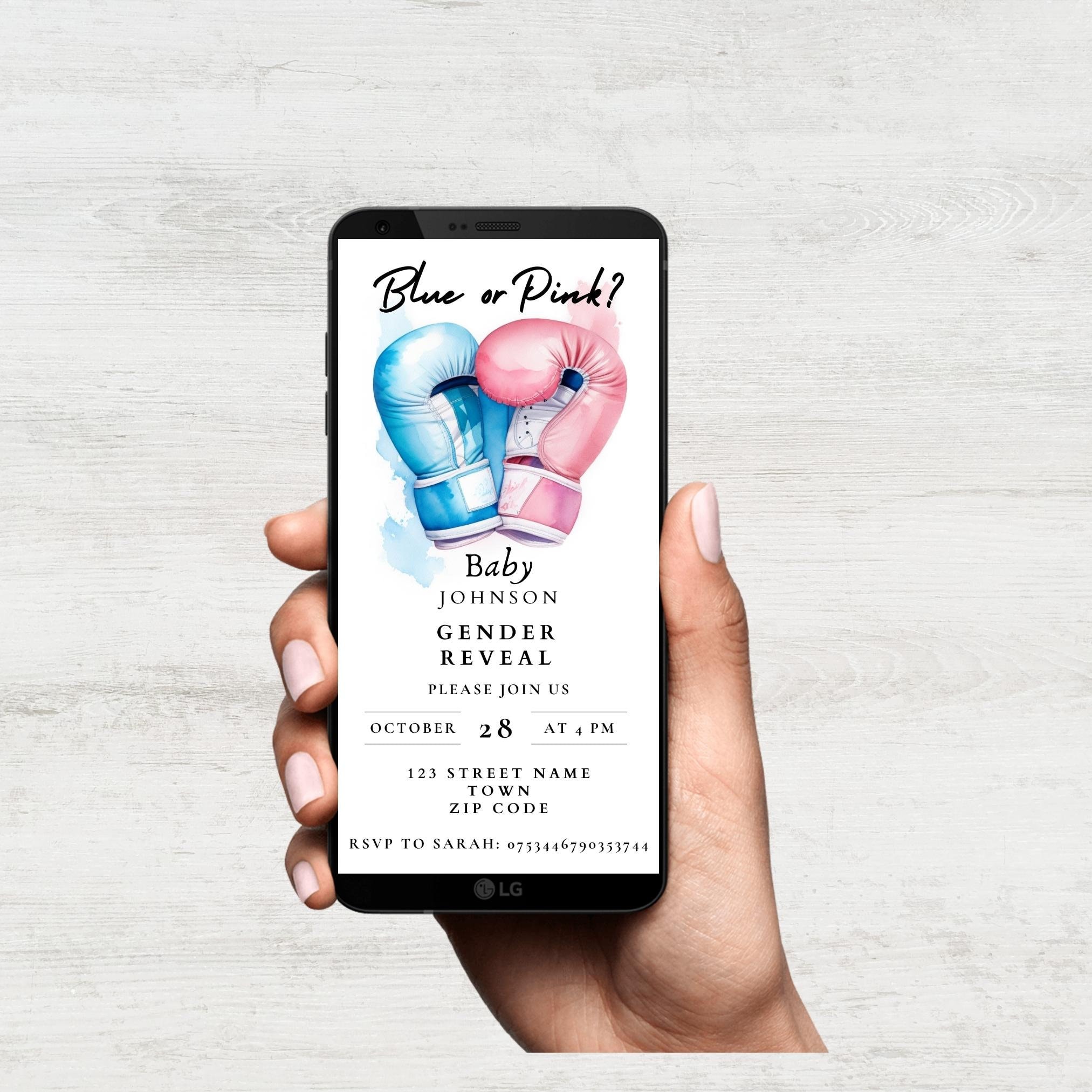 Boxing Themed Gender Reveal Invitation Template, Digital Download ...