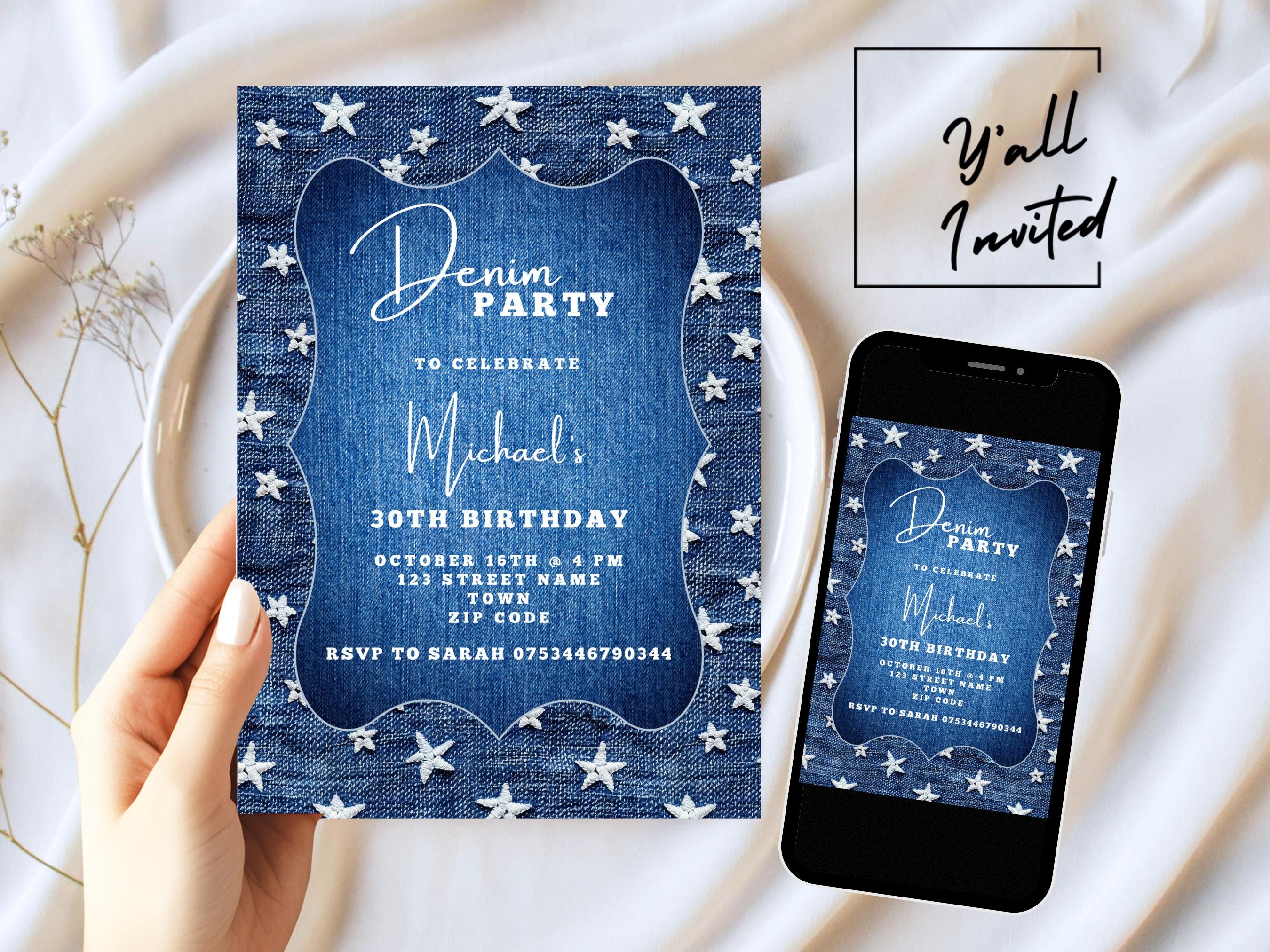 Printable Denim Party Invitation Template, Western Denim Editable ...