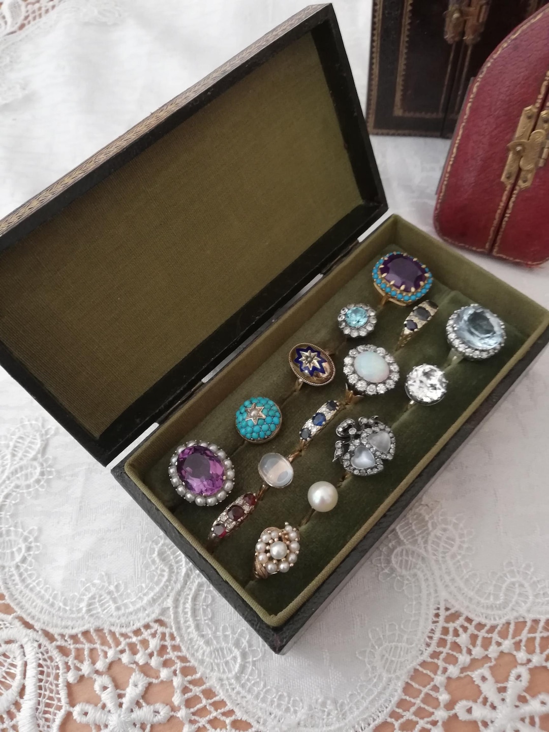 Antique French Leather Multi-ring Box for 15 Rings Conversion - Etsy