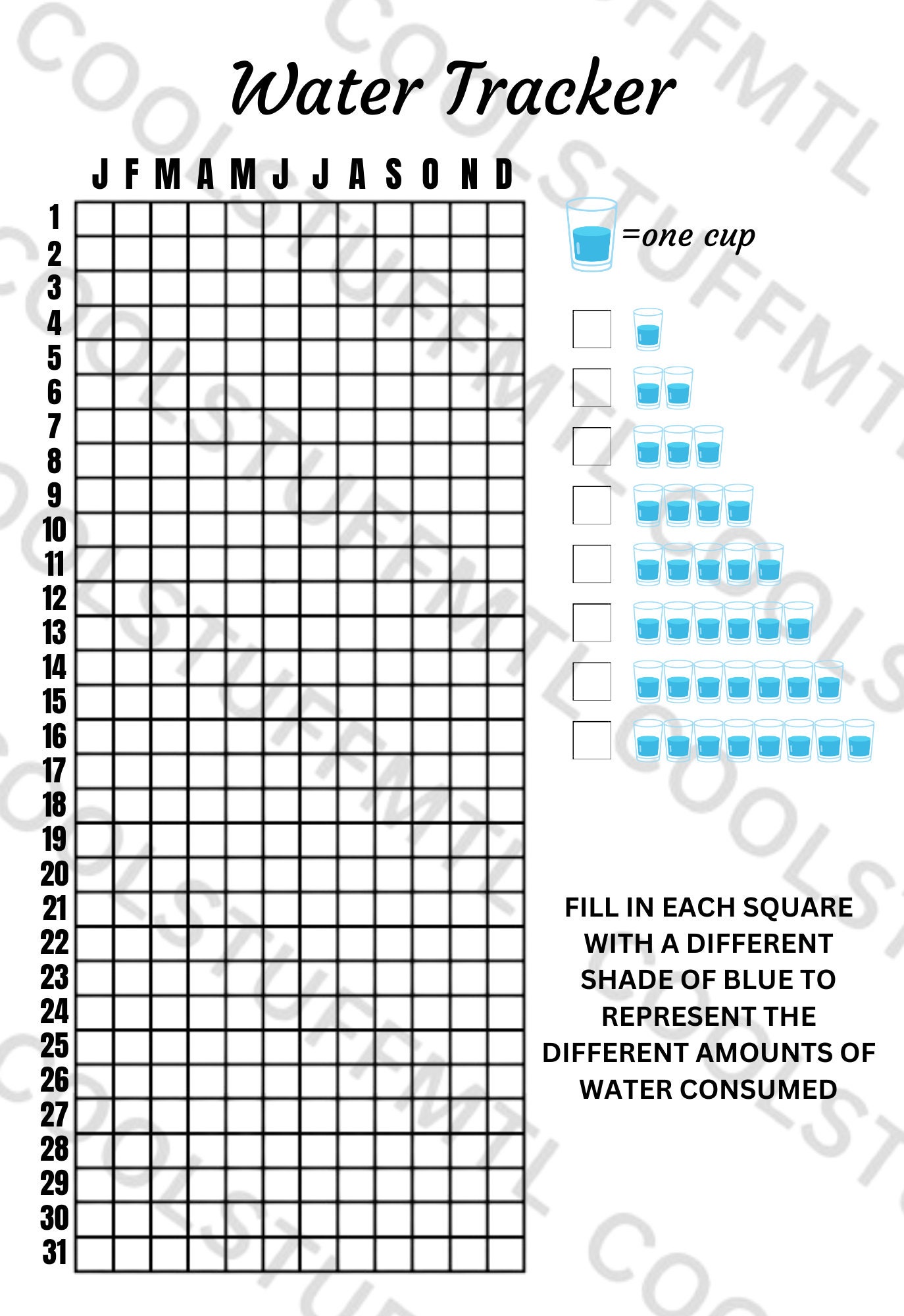 Water Tracker - A5 Journal Page - Printable Tracker - Water Log - Water ...
