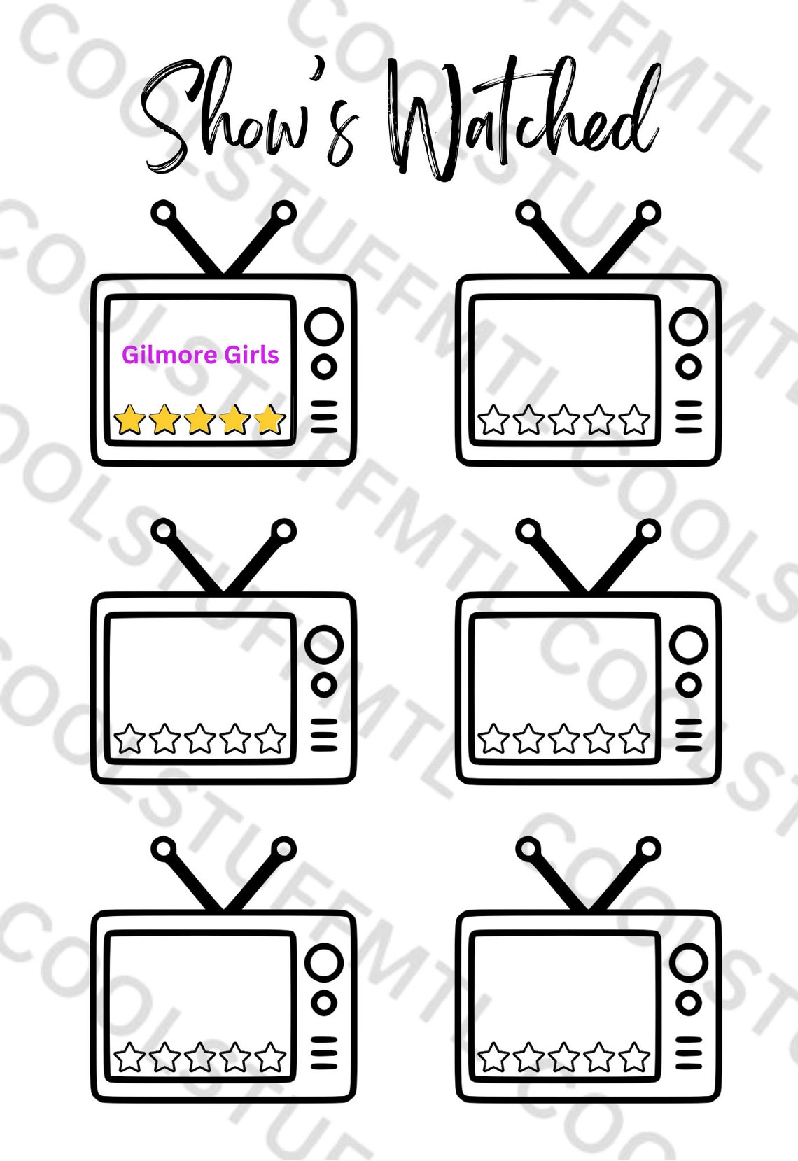 TV SHOW Tracker - A5 Journal Page - Printable Tracker - TV Show Log ...