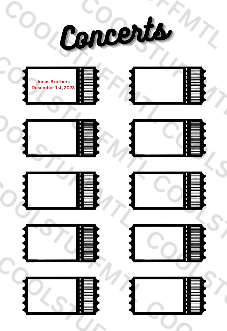 Concert Tracker - A5 Journal Page - Printable Tracker - Concert Log ...