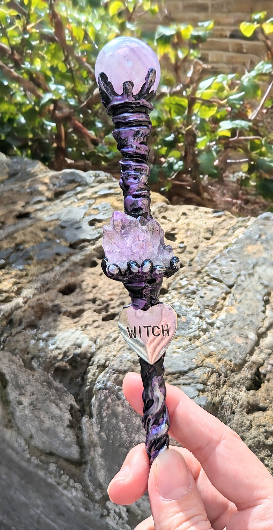 Amethyst Wand and Holder, Amethyst Sphere, Wand Holder, Witch Wand ...