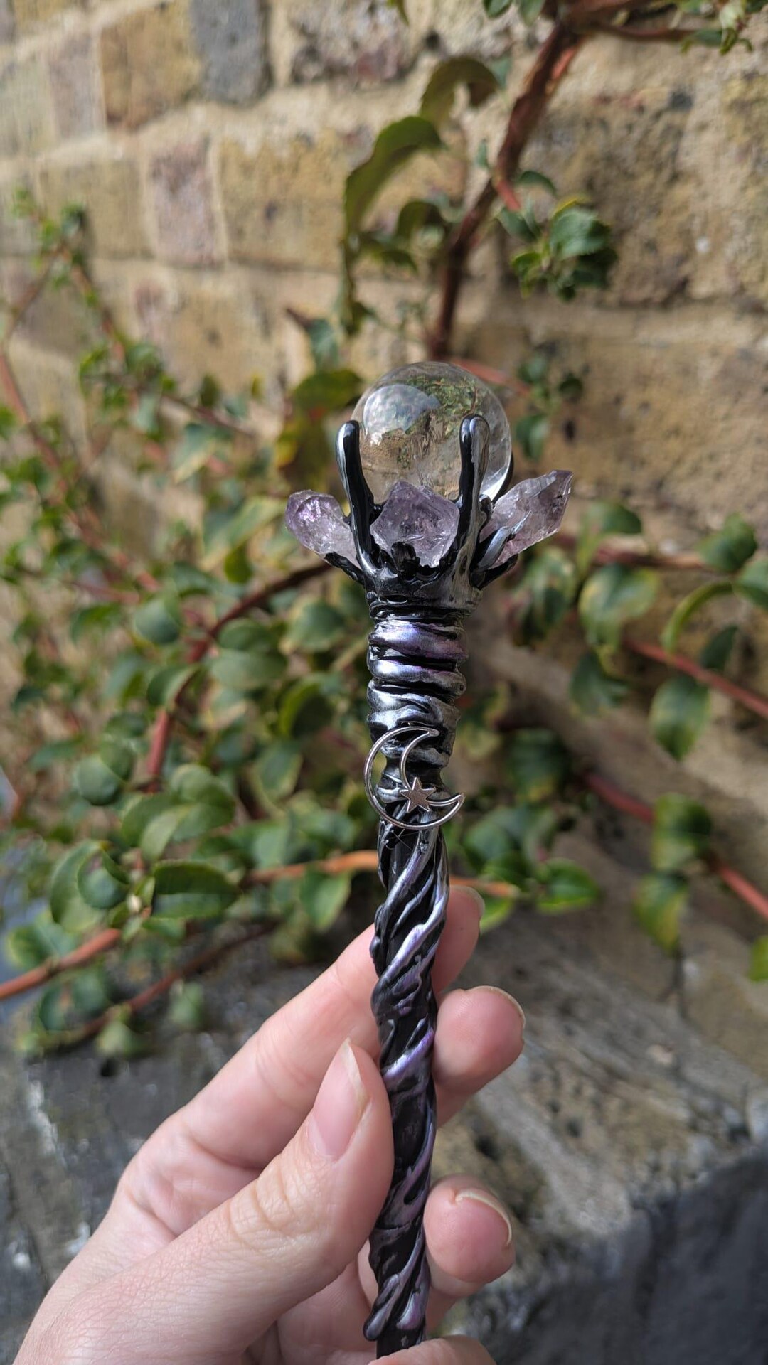 Magic Wand, Crystal Wand, Clear Quartz Sphere Wand, Witch Wand, Witch ...