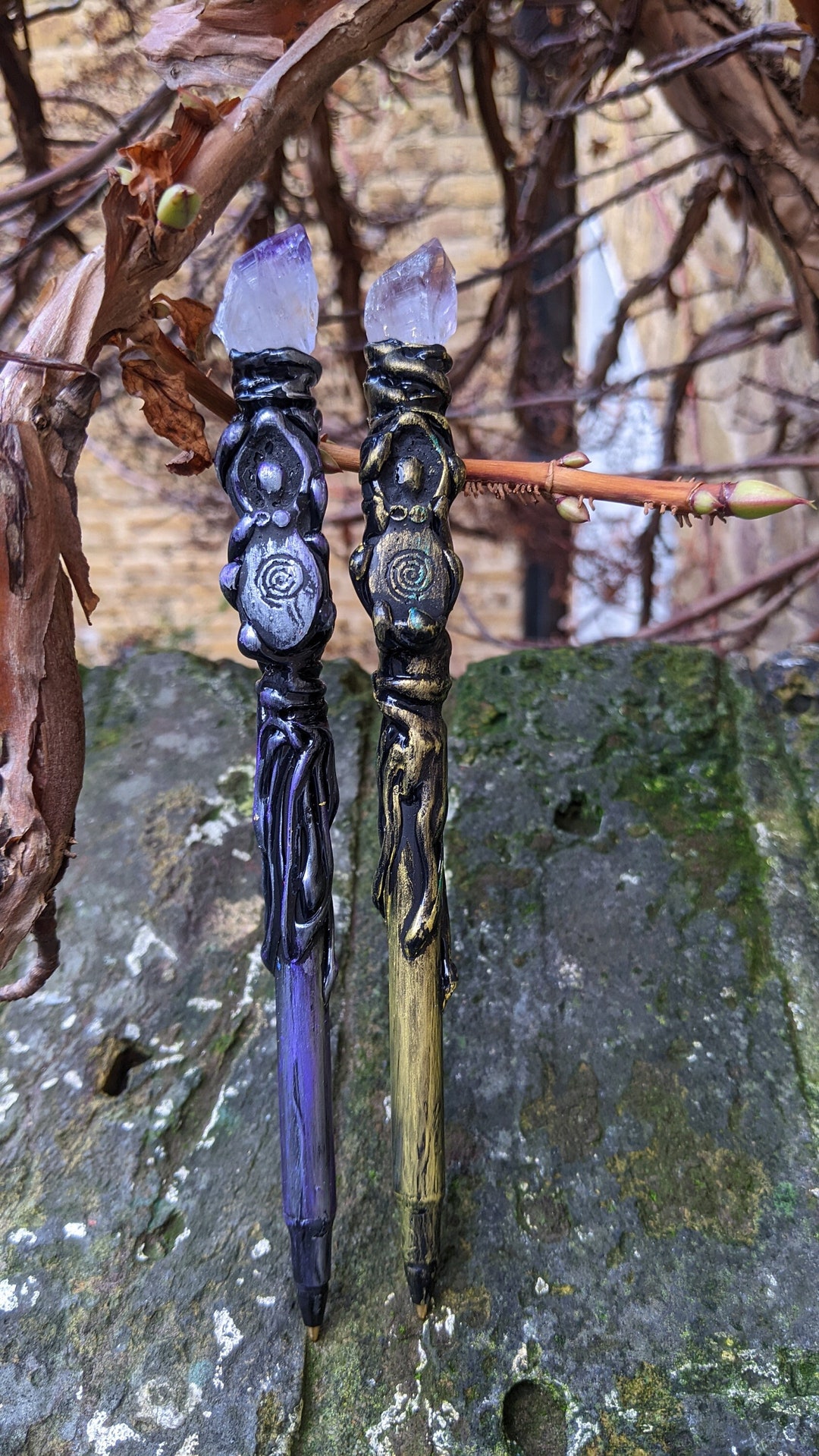 Amethyst Goddess Wand Pen: Handcrafted Silver or Gold Witch Pen - Etsy