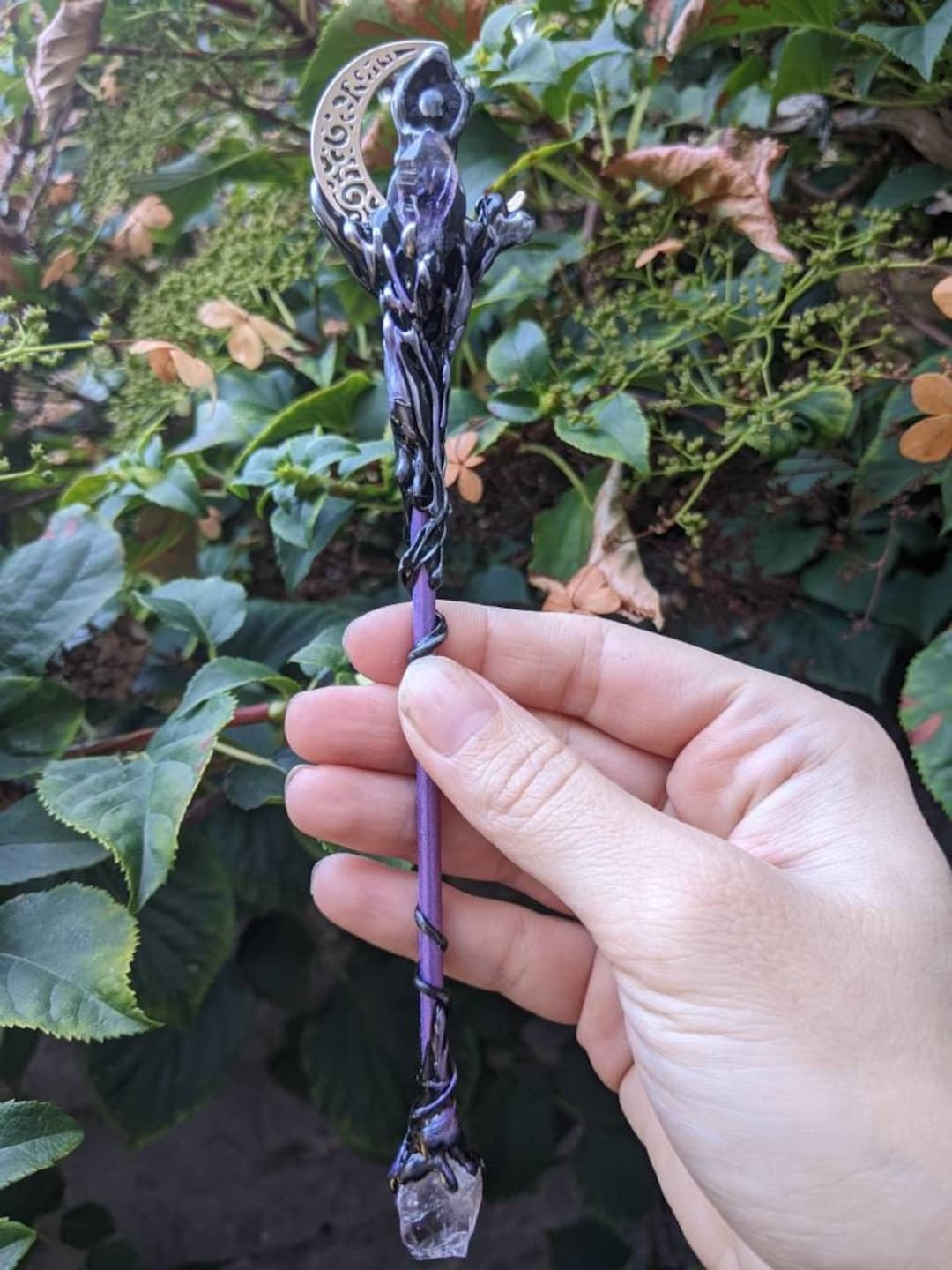 Small Moon Goddess Wand,amethyst Wand, Wand Stand, Moon Wand, Amethyst ...