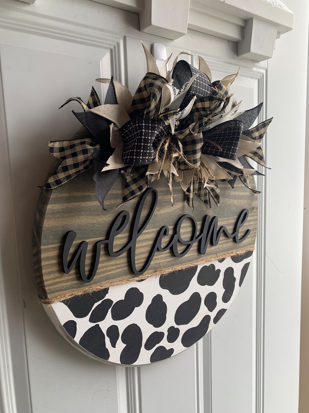 Hand Painted Cow Door Hanger, Cow Door Wreath, Rustic Door Hanger ...