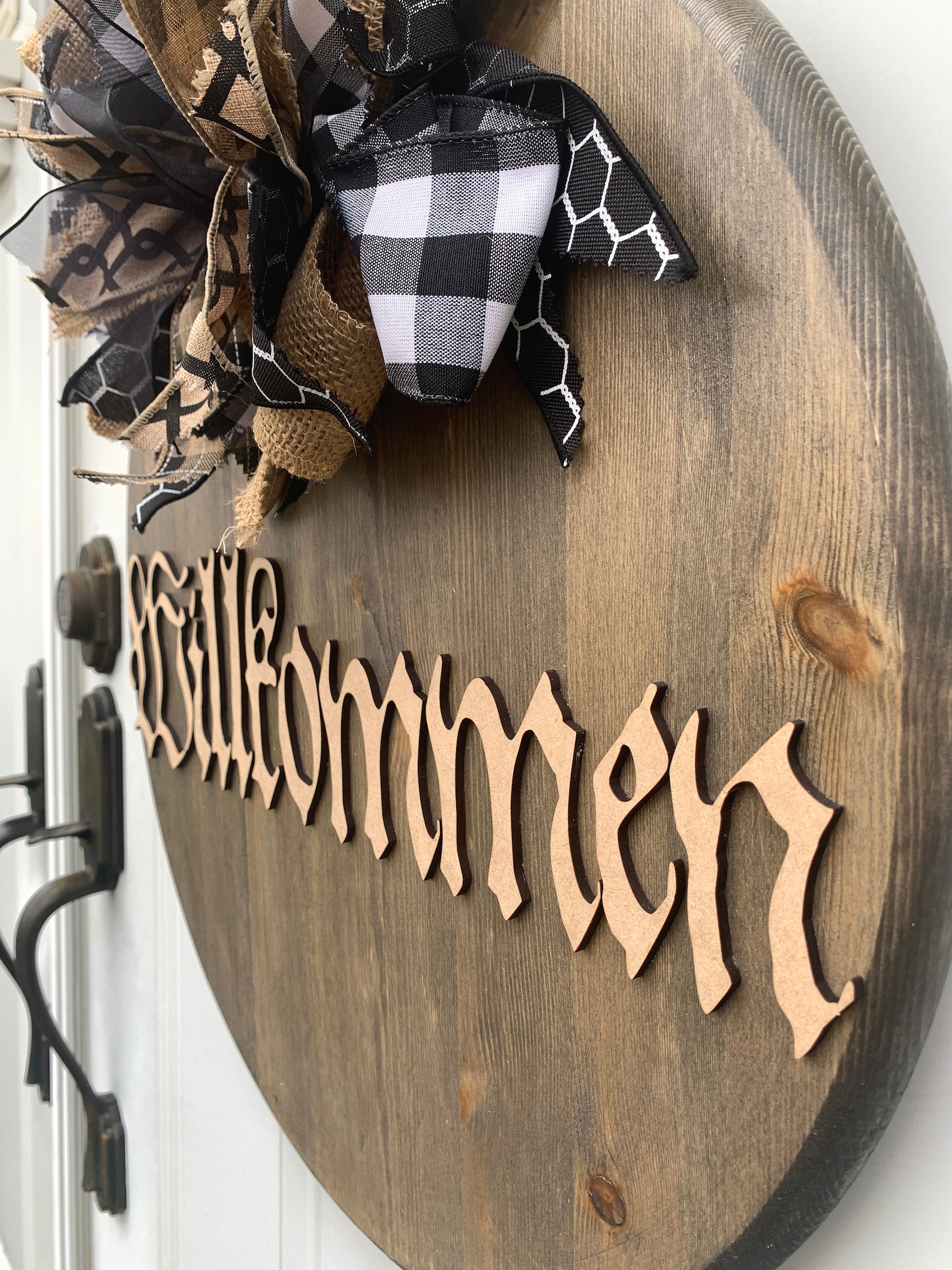 Willkommen German Welcome Sign Front Door Wooden Wreath - Etsy