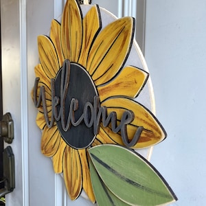 Handmade Sunflower Welcome Sign, Sunflower Lover, Sunflower Door Hanger ...
