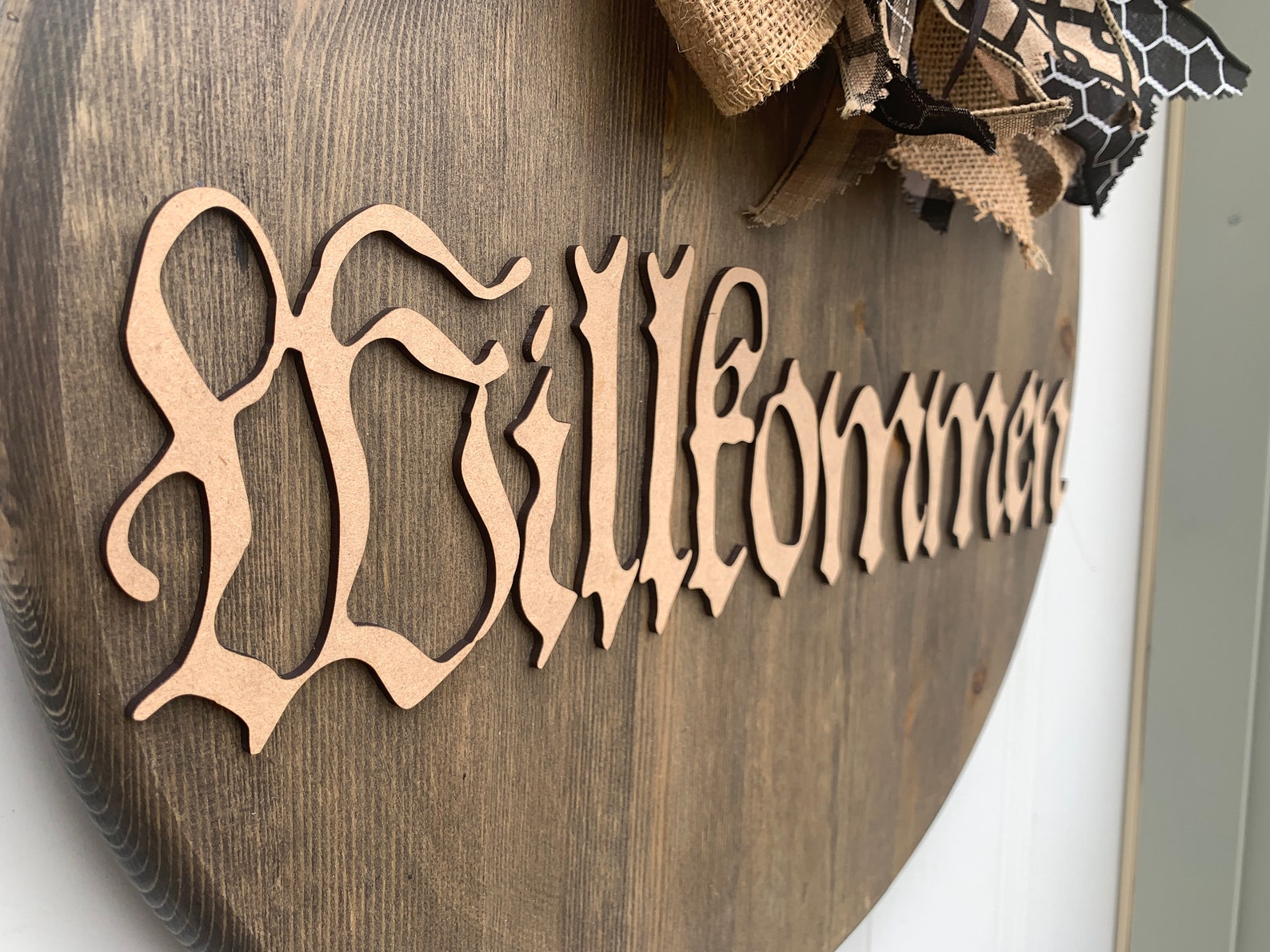Willkommen German Welcome Sign Front Door Wooden Wreath - Etsy