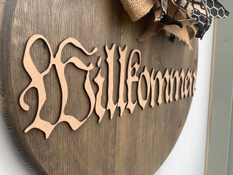 Willkommen German Welcome Sign Front Door Wooden Wreath - Etsy