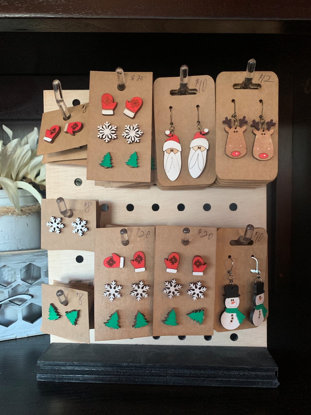 Wooden Christmas Earrings, Christmas Studs Christmas Dangles, Santa ...