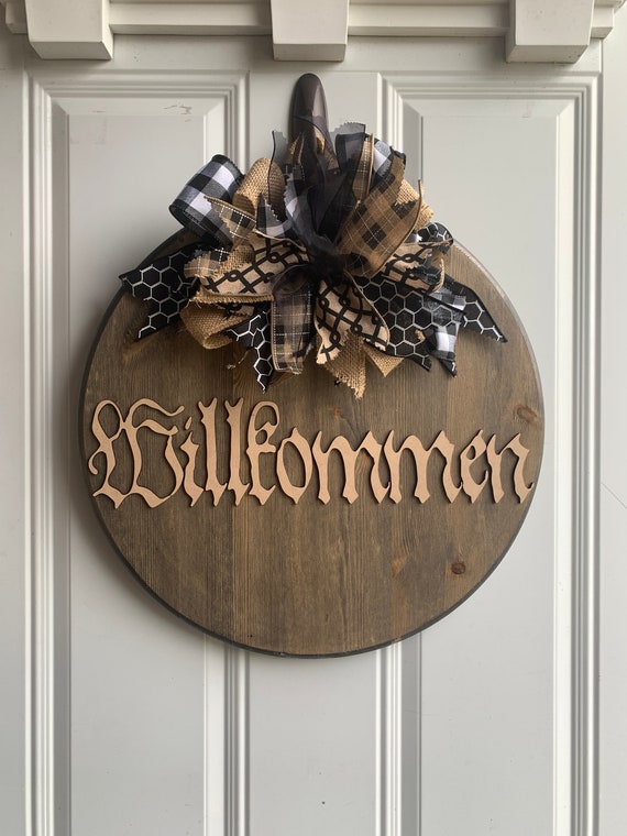 Willkommen German Welcome Sign Front Door Wooden Wreath | Etsy