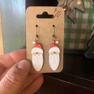 Wooden Christmas Earrings, Christmas Studs Christmas Dangles, Santa ...