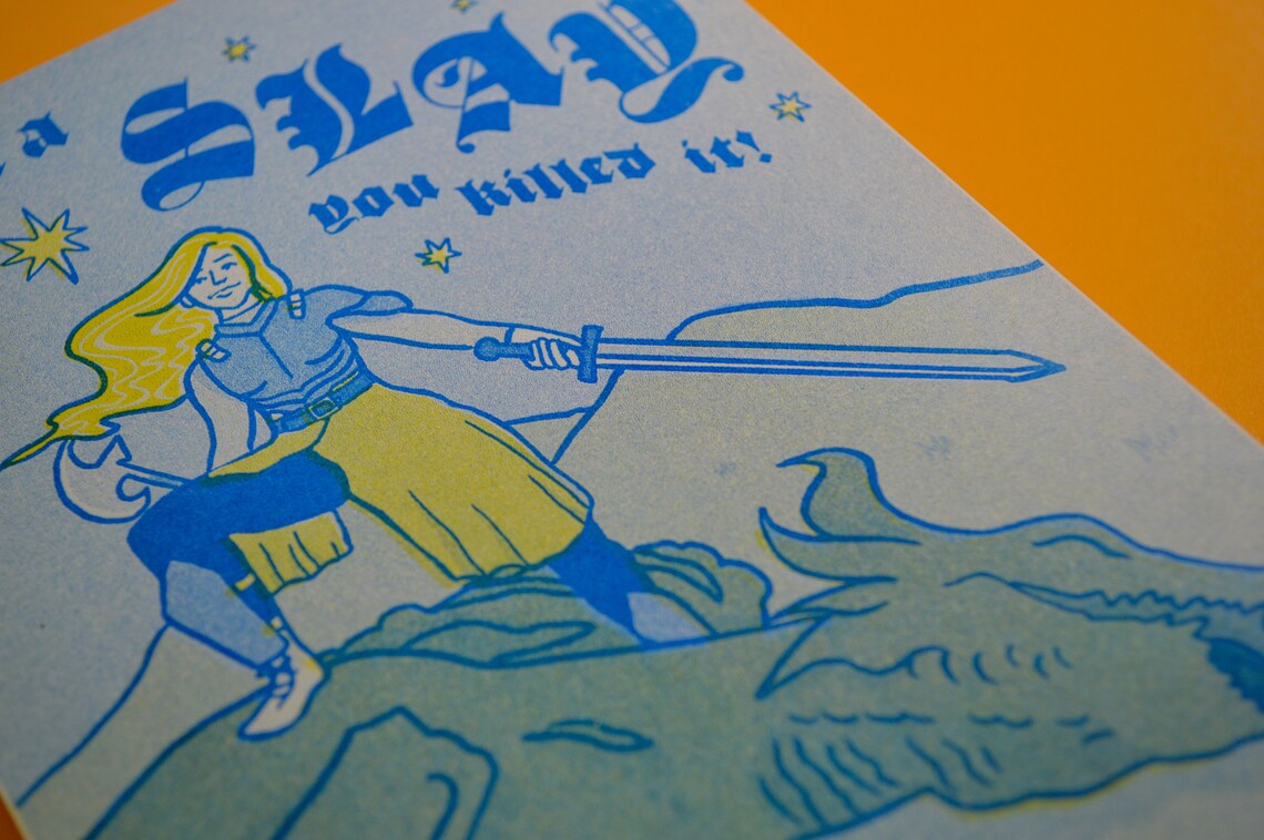 Congrats Slay Knight Dragon Risograph Greeting Card - Etsy