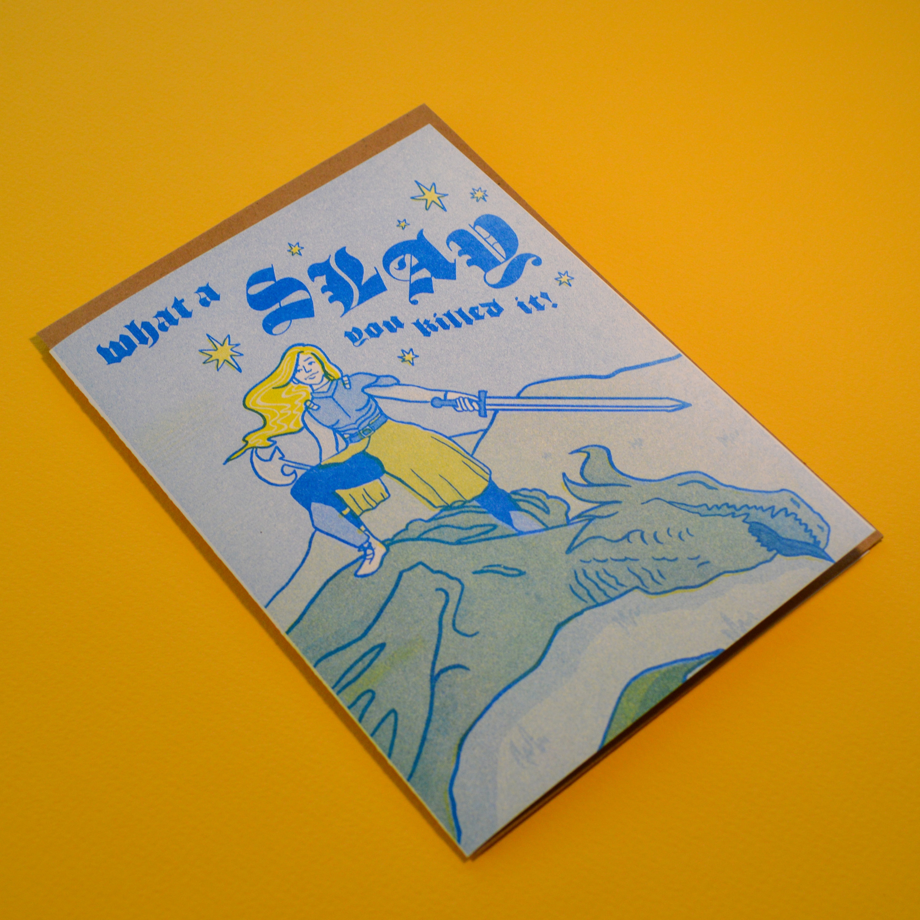 Congrats Slay Knight Dragon Risograph Greeting Card - Etsy