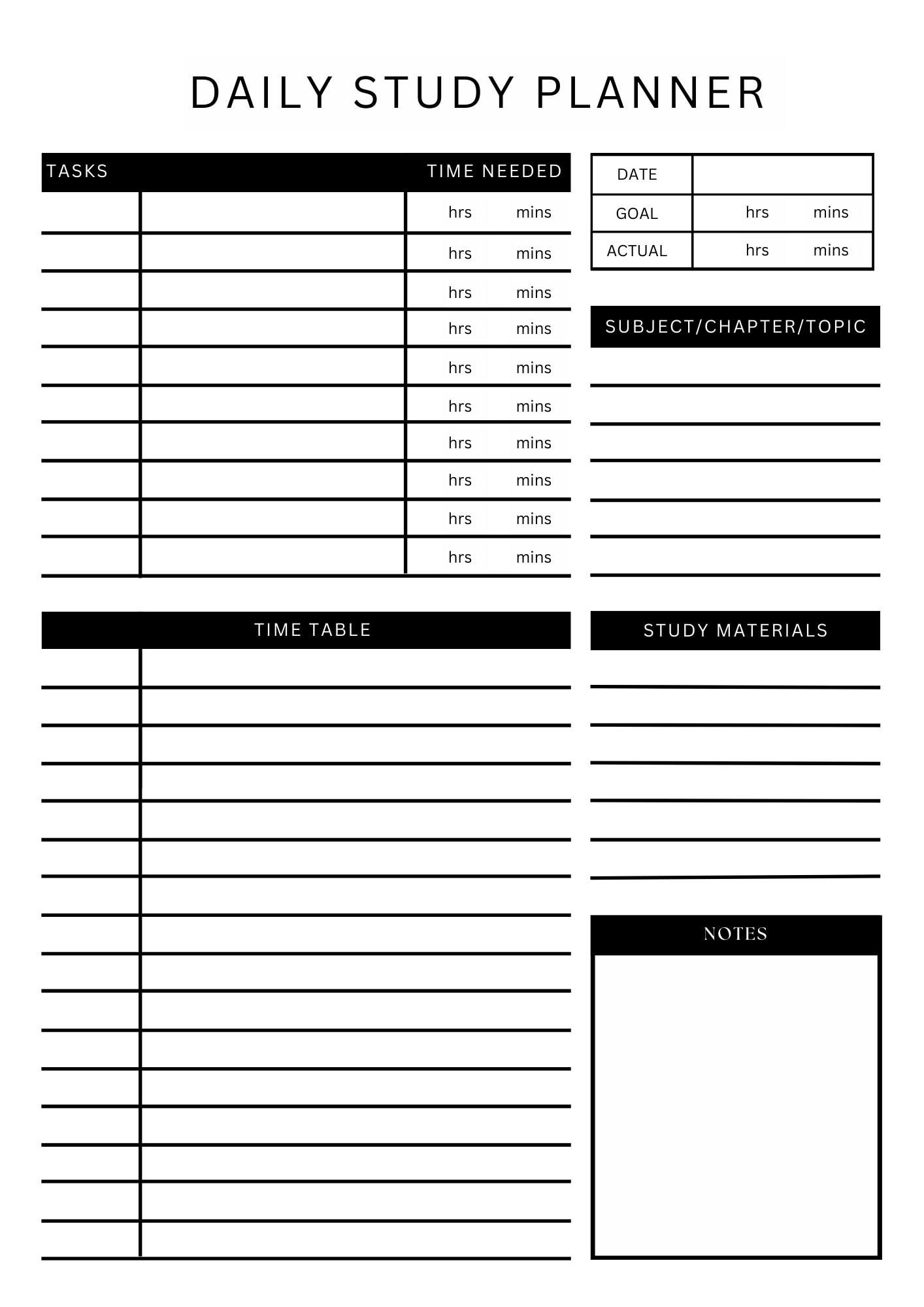 Printable Simple Student Study Planner Includes Weekly, Daily, Study ...