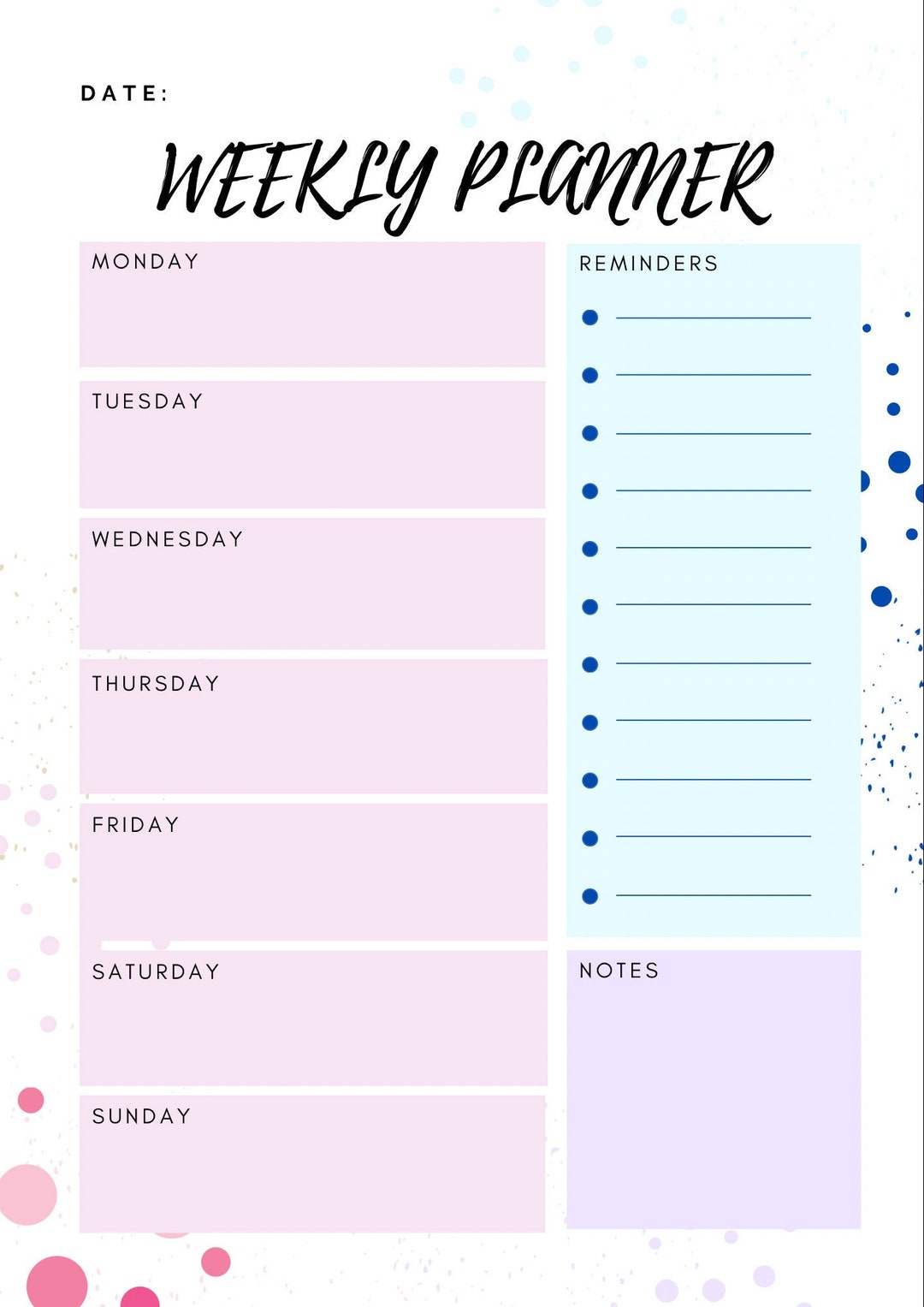 Weekly Planner - Pdf, Printable, Pastel,colorful - Etsy