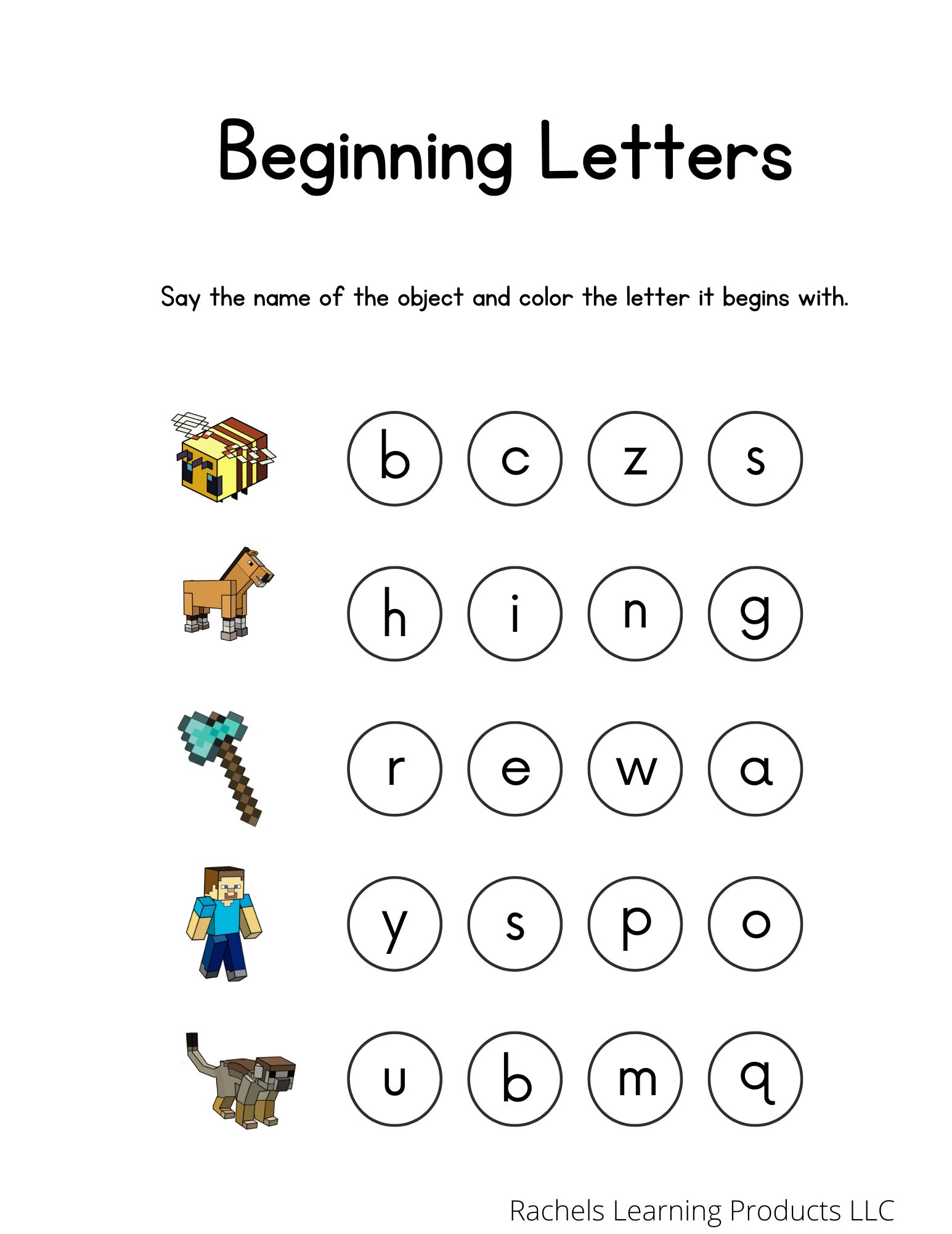 Minecraft Reading and Writing Interactive Workbook kindergarten & First ...