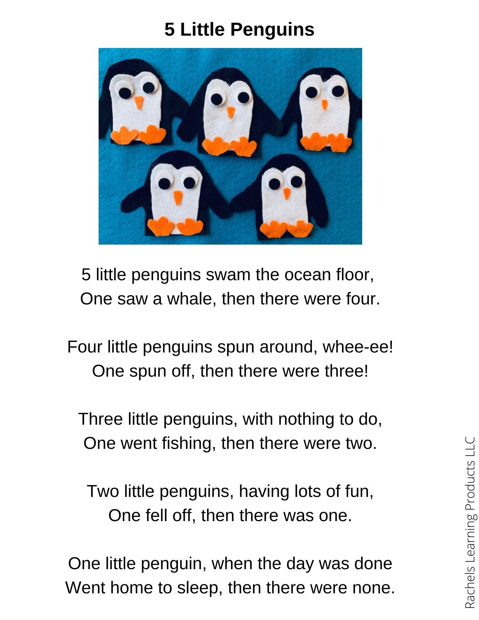 5 Little Penguins Felt Set and Song - Etsy