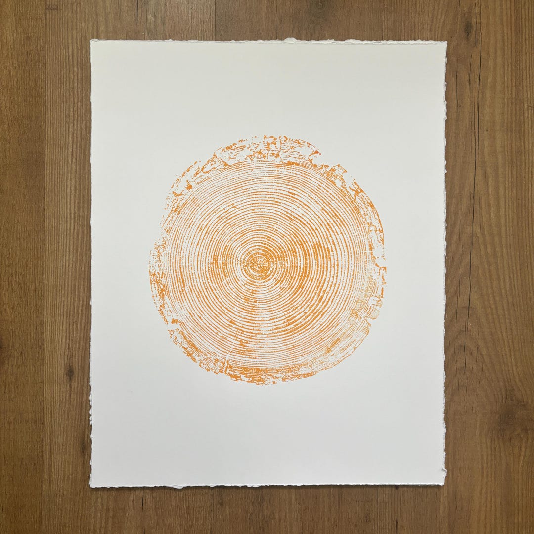 Orange Larch Tree Ring Print: Handmade Woodcut, 50cm X 40cm - Etsy