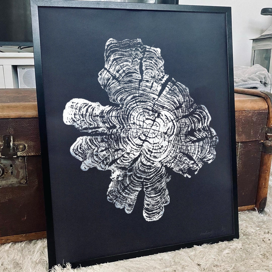 Olive Tree Ring Print, Tree Ring Print, Black and White, Large Woodcut ...
