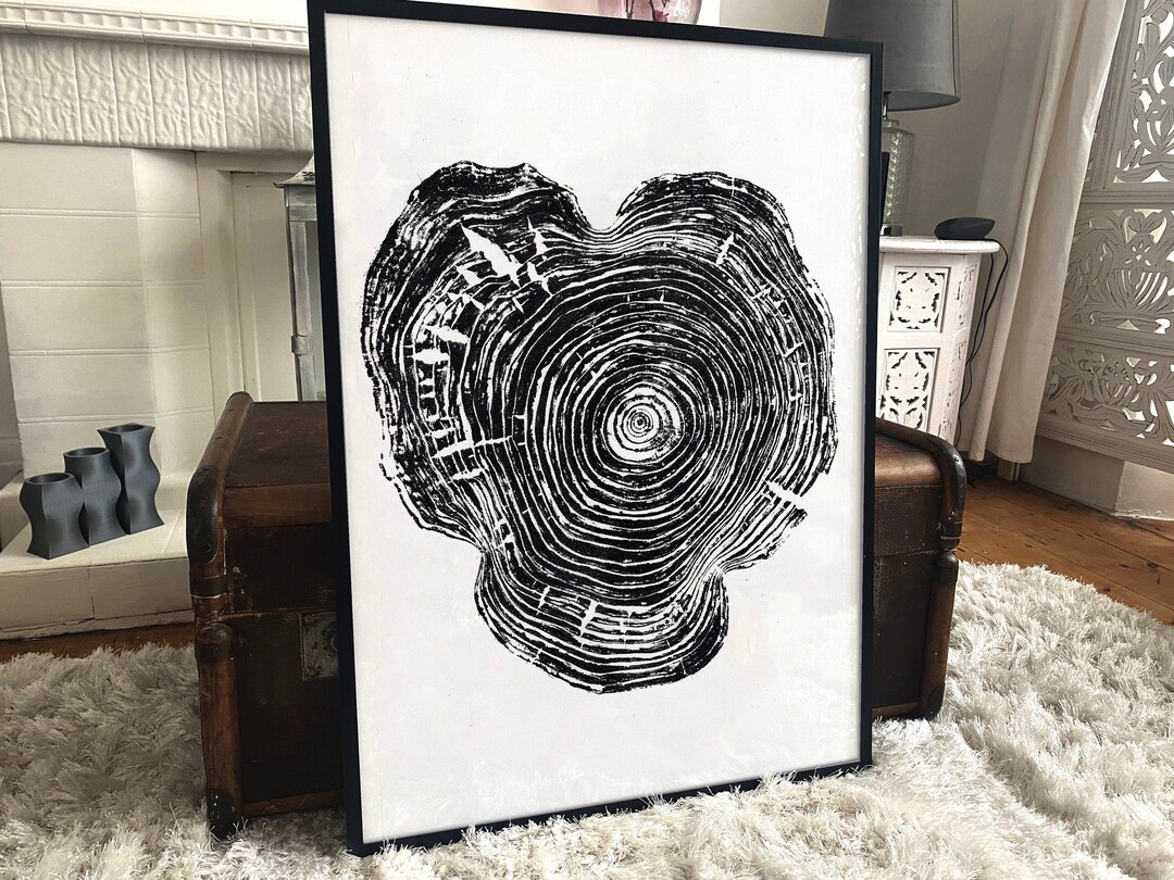 Eastern Red Cedar Tree Ring Print: Black and White Woodcut Art - Etsy