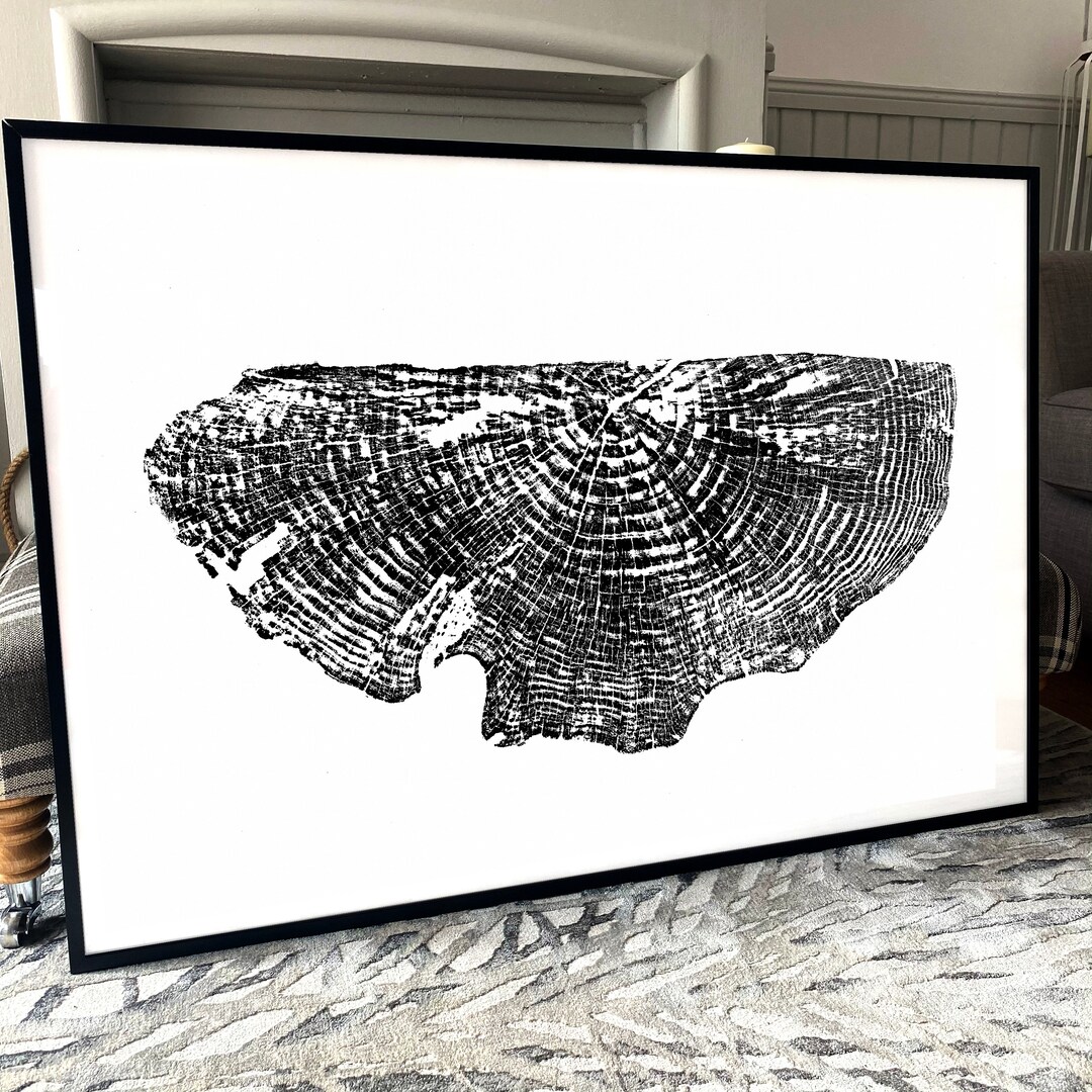 Large Tree Ring Print: Black and White Wood Slice Art - Etsy