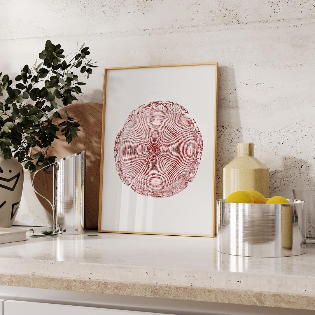 Large Larch Tree Ring Print: Red Ink, Wabi Sabi Boho Art - Etsy