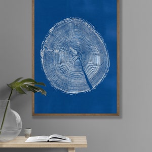 English Larch, White on Navy, Tree Ring Print, Blue Tree Ring Print ...