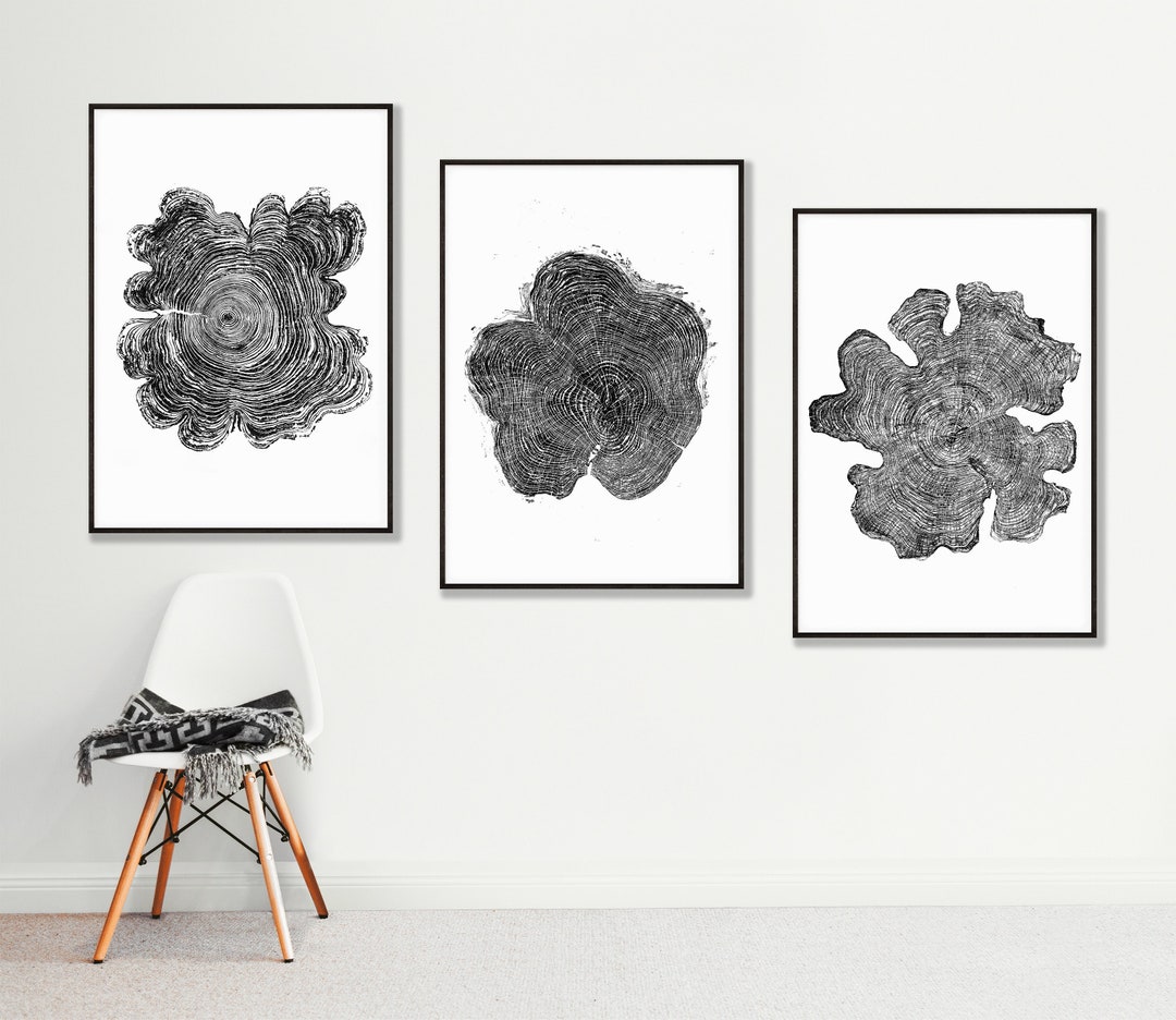 Set of Three Large Tree Ring Prints, Tree Stump Prints, Tree Ring Print ...