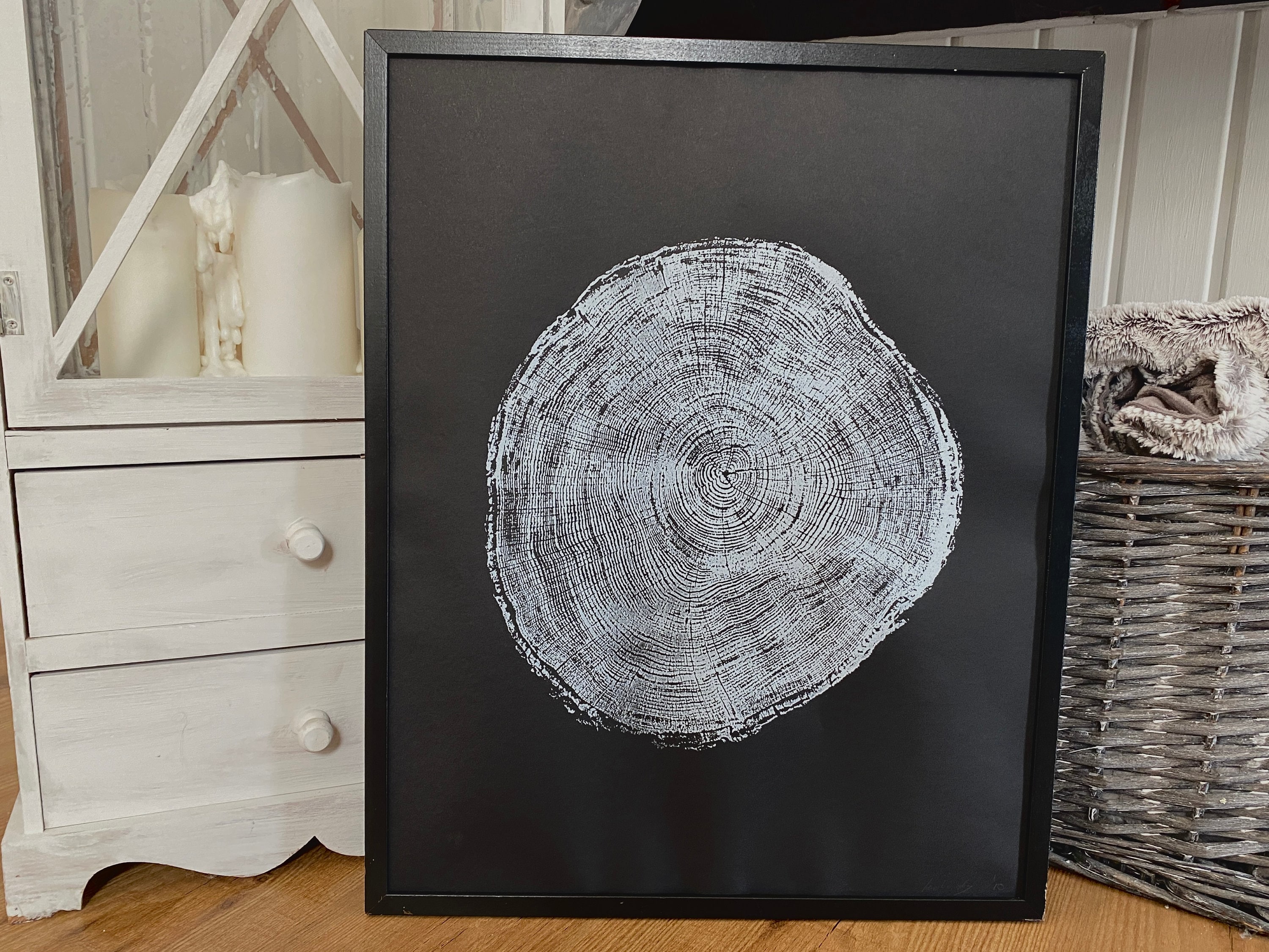 Scottish Oak Tree Ring Screen Print: Black & White Woodcut Art - Etsy