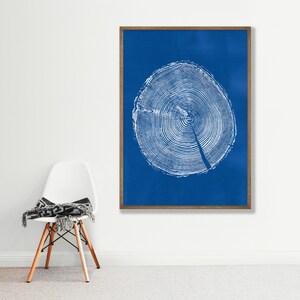 English Larch, White on Navy, Tree Ring Print, Blue Tree Ring Print ...