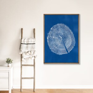 English Larch, White on Navy, Tree Ring Print, Blue Tree Ring Print ...