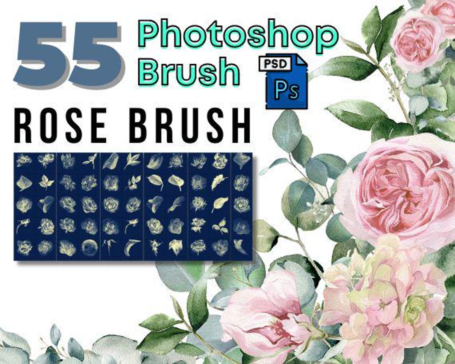 55 Rose Brushes Adobe Photoshop Rose and Rose Leave Brushes - Designer ...