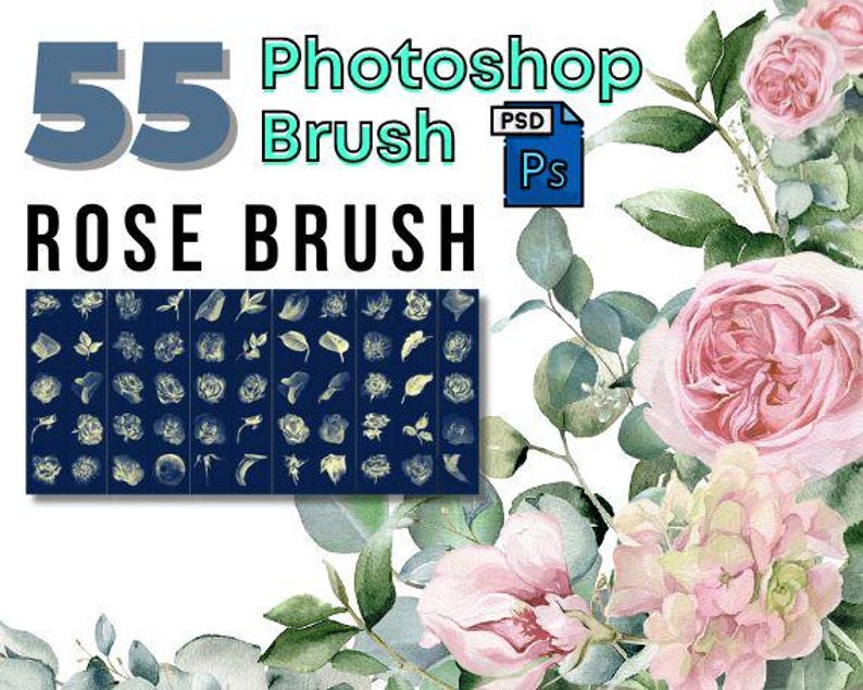 55 Rose Brushes Adobe Photoshop Rose and Rose Leave Brushes - Designer ...