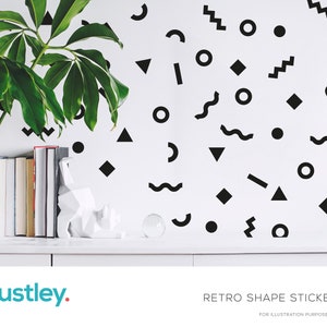 63 Retro Shape Stickers, Geometric Shape Wall Sticker Decals, Bedroom ...
