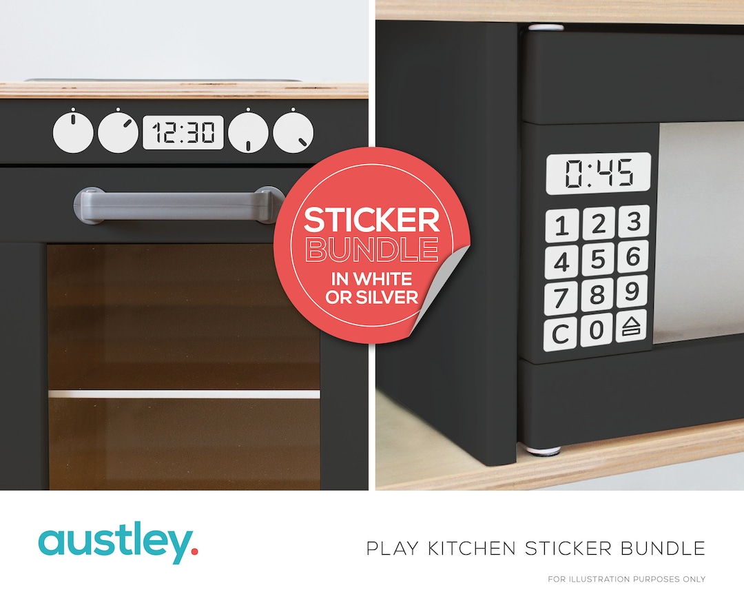 Play Kitchen Sticker Bundle, Cooker Oven Dials and Clock, Microwave ...