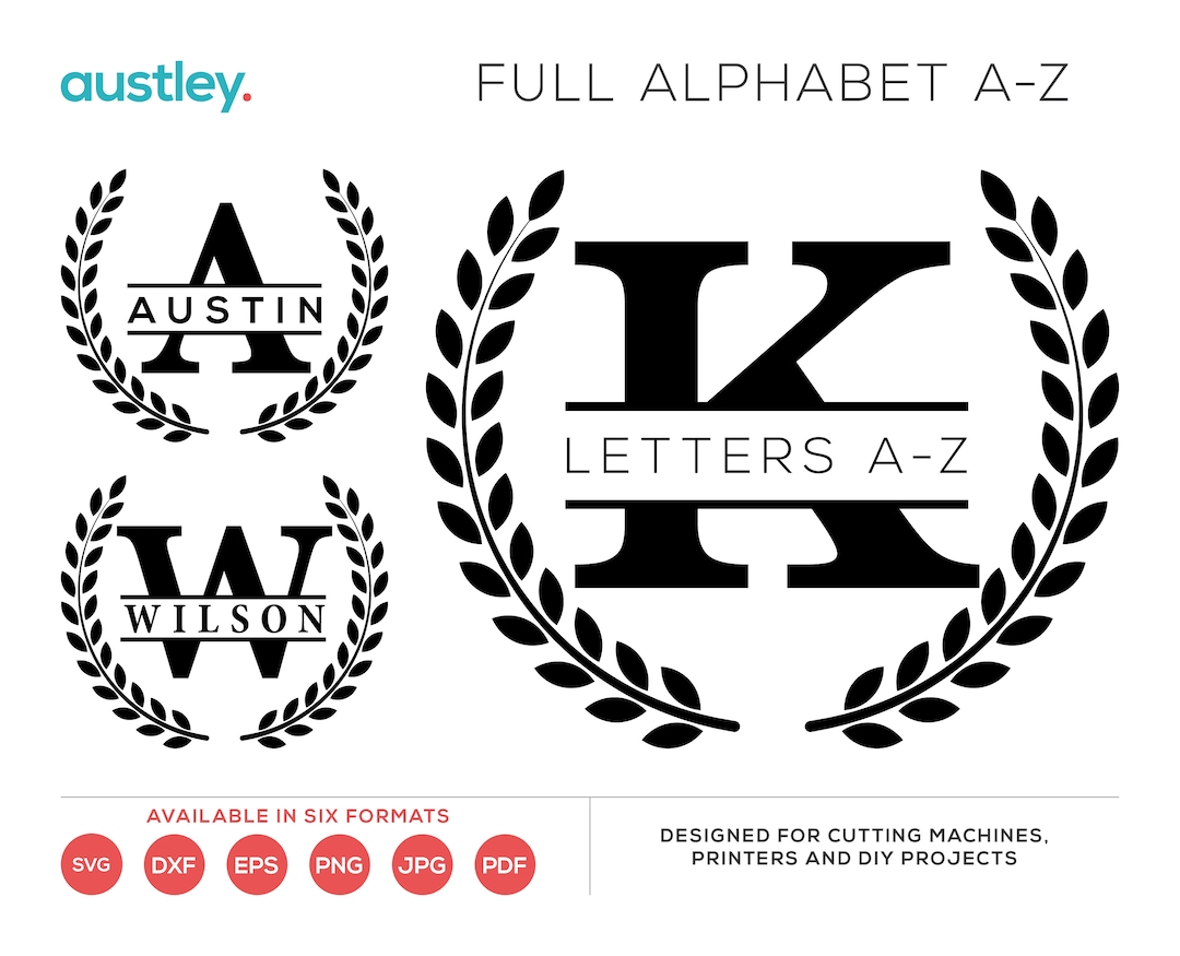 Split Monogram Laurel Wreath Font, Font Monogram, Split Letters SVG ...